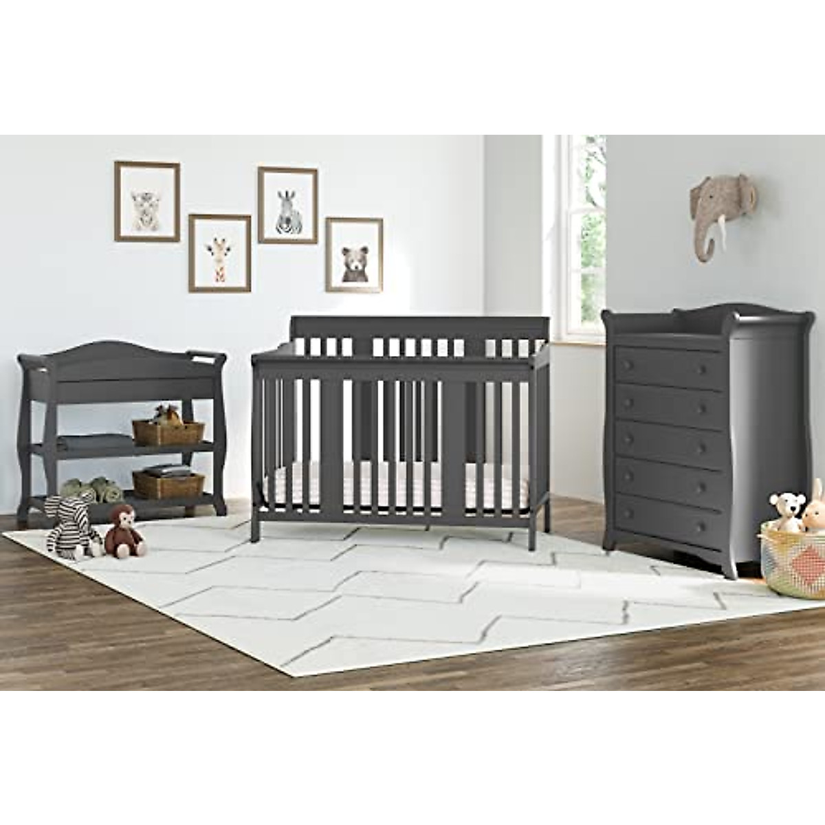 Storkcraft Tuscany 4-in-1 Convertible Crib, Gray, Easily Converts to Toddler Bed, Day Bed or Full Bed, 3 Position Adjustable Height Mattress (Mattress Not Included)