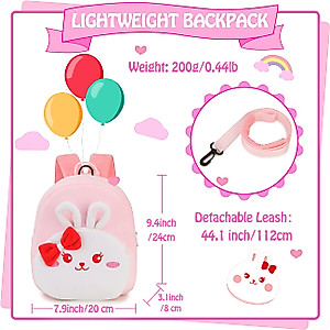 Toddler Backpack,Cute Plush Small Preschool Backpack with Leash Gift for Little Boys Girls Kids with Chest Strap,Pink Bunny VONXURY