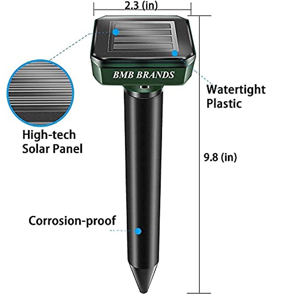 Mole Repellent Solar Powered Stakes, 4 Pack Solar Mole Repellent, Mole Repeller Stakes-Chases Away Snakes Voles Chipmunks- Ultrasonic Solar Powered for Lawn