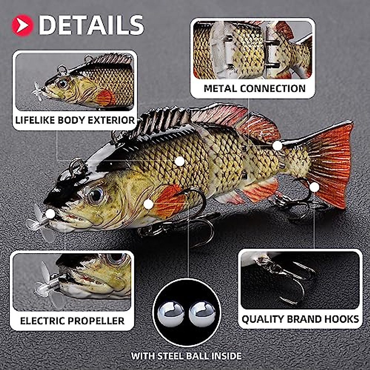 Robotic Swimming Fishing Electric Lures 5.12" USB Rechargeable LED Light Wobbler Multi Jointed Swimbaits Hard Lures Fishing Tackle (Common Shad1(Upgrade 2023))