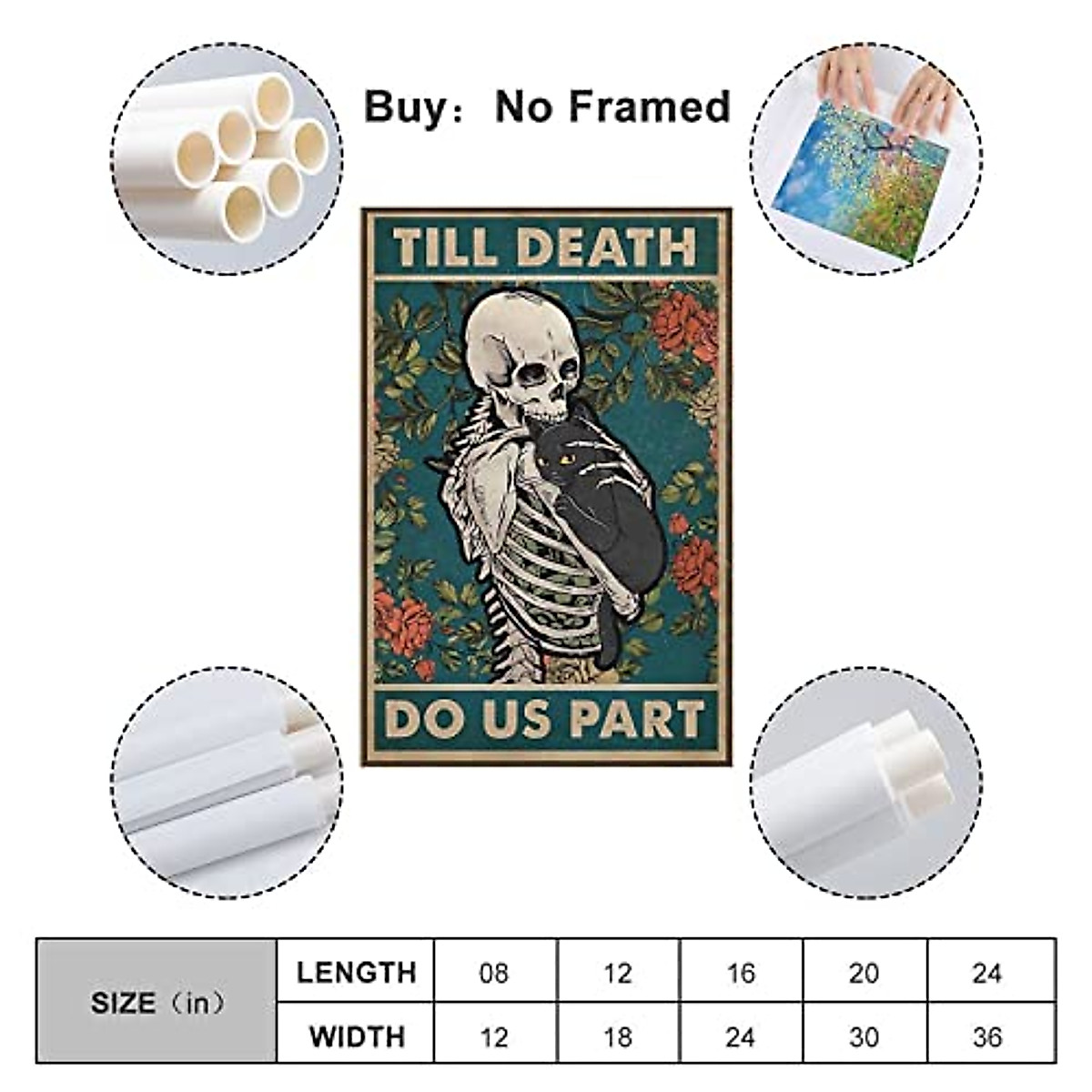 HAYOY Flower Wall Skull And Black Cat, Poster for Room Aesthetics，Canvas Wall Art Poster and Print，Cat Lovers Room Posters 12x18inch(Frameless)