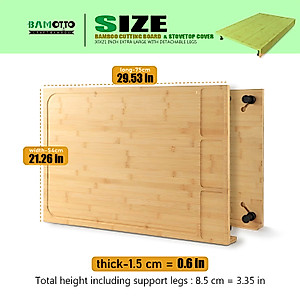 30 x 21 in Extra Large Bamboo Cutting Board and Stovetop Cover, Stove Top Cover Chopping Board with Detachable Legs and Juice Groove, Sink Cover Board, for Restaurant Kitchen Countertop