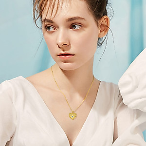 SOULMEET 10K 14K 18K Solid Gold/Plated Gold Pink Opal Starburst Locket Necklace That Holds Picture, You Light Up My Life Gold Locket Personalized Letters Engraved (Custom Photo & Text)