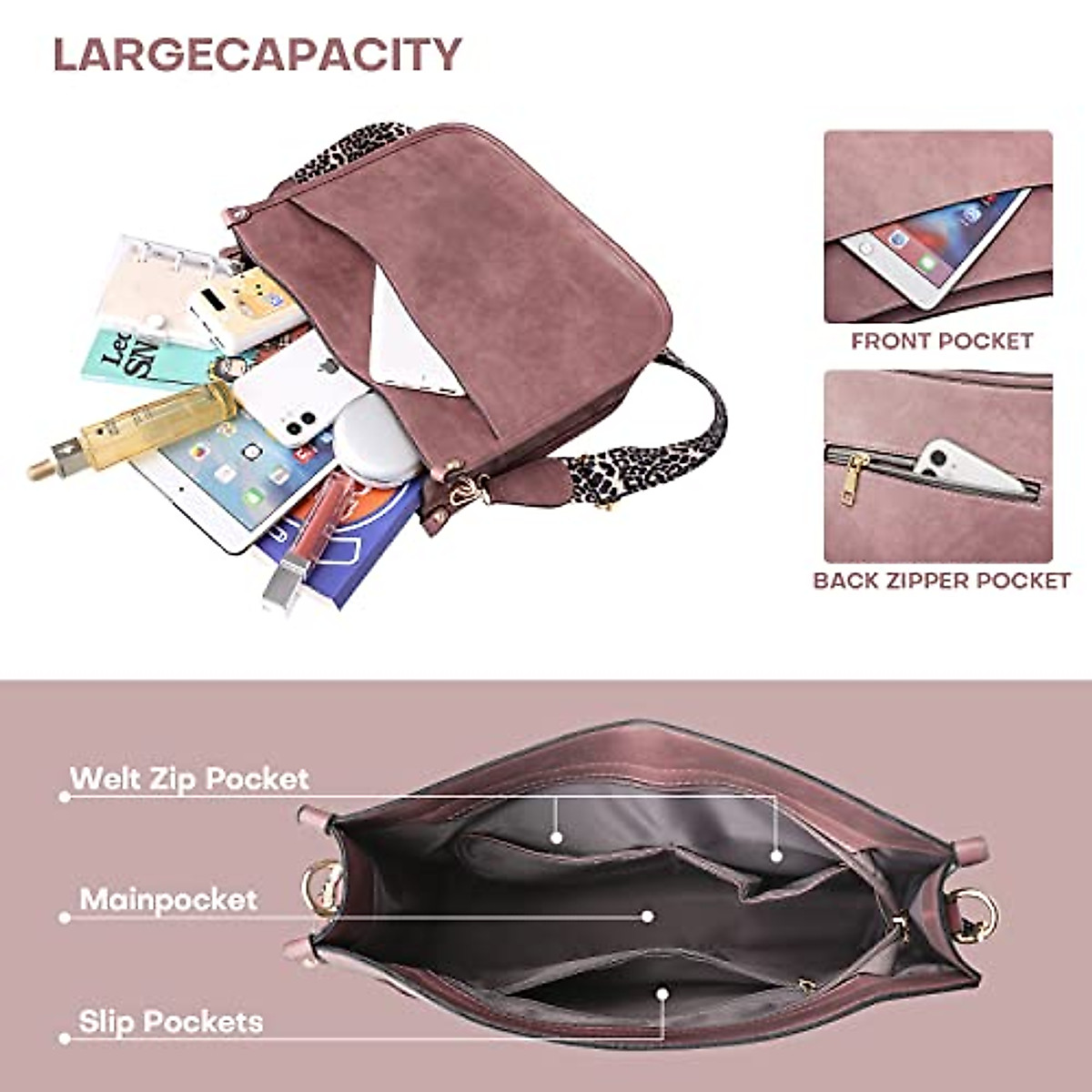 Konelia Crossbody Bag Purses for Women Designer Vegan Leather Hobo Fashion Handbags with 2 Adjustable Guitar Strap Shoulder Bucket Bags