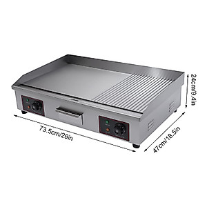Commercial Flat Top Griddle 3000W Electric Countertop Griddle Flat Top Grill 28.7"x17.3" Flat & Fluted Stainless Steel Teppanyaki Grill 122-572°F Dual Independent TEMP Control(NO PLUG)