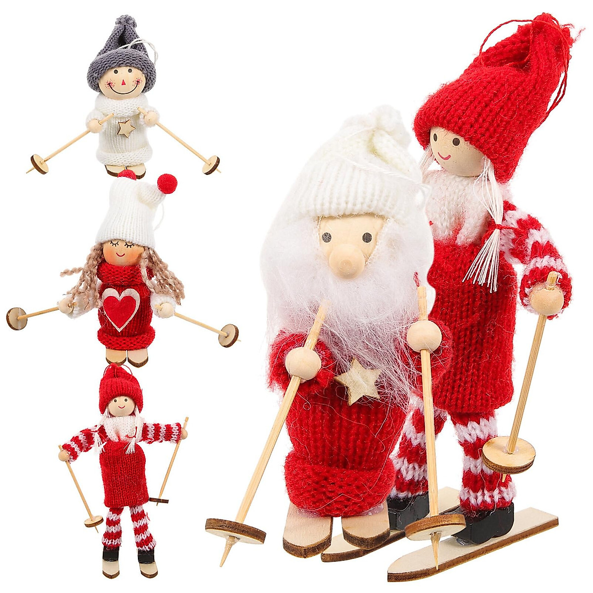 Amosfun Christmas Figurine Holiday Wooden Figure Miniature Ski Doll Ornament Gift Table Adults 5pcs (Mixed Pattern)