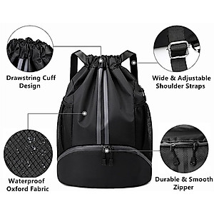 Allzbst Sports Drawstring Backpack - Water Resistant Lightweight String Gym Bag with Shoes Compartment and Wet Proof Pocket for Women Men