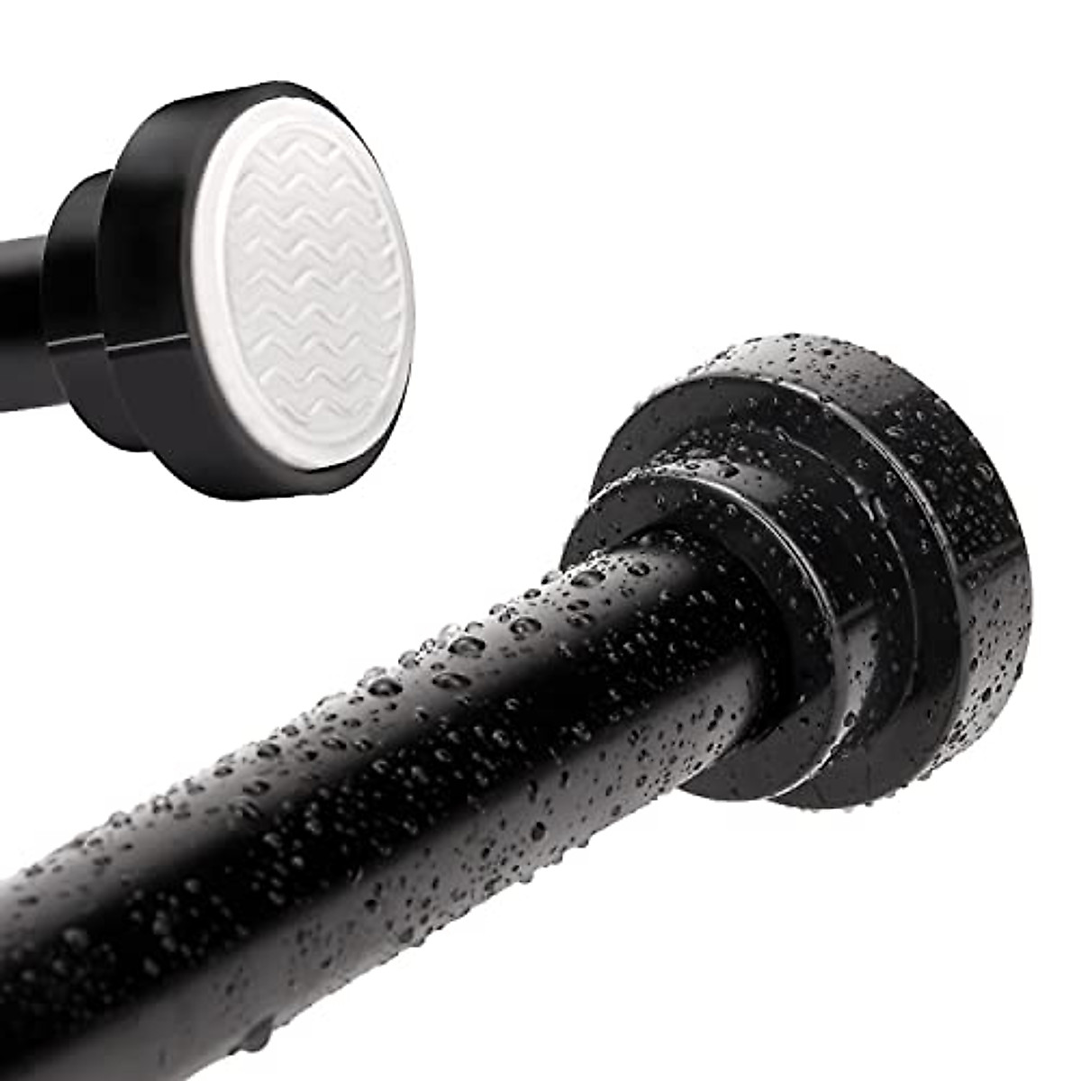 Matte Black Spring Tension Shower Curtain Rod - 40-74 Inches Adjustable Curtain Rod No Drill, Rustproof, No-drilling, Anti-slip, for Closet Bathroom Windows