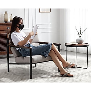 EALSON Mid Century Modern Accent Chair Comfy Armchair with Metal Frame Linen Upholstered Lounge Chair Single Sofa Chair with Wood Armrest for Living Room/Bedroom/Reception Room, Grey