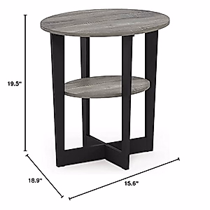 Furinno JAYA Oval End Side Night Stand/Bedside Table, 1-Pack, French Oak Grey/Black