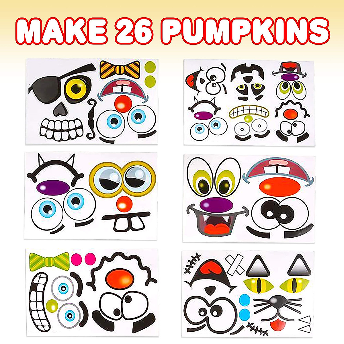 ArtCreativity Halloween Pumpkin Stickers for Decorating - 12 Sheets - Jack-o-Lantern - 26 Pumpkin Decorating Stickers - Cute Halloween Toddler Decor Idea - Pumpkin Party Favors - Halloween Favors