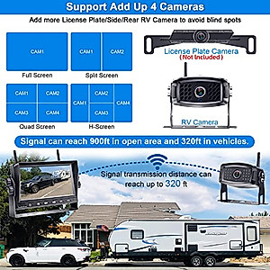 LeeKooLuu RV Backup Camera Wireless Waterproof 7'' LCD Split Screen DVR Dash Monitor Touch Key Rear View System 4 Channels Travel Trailers Adapter for Furrion Pre-Wired RVs Night Vision LK7
