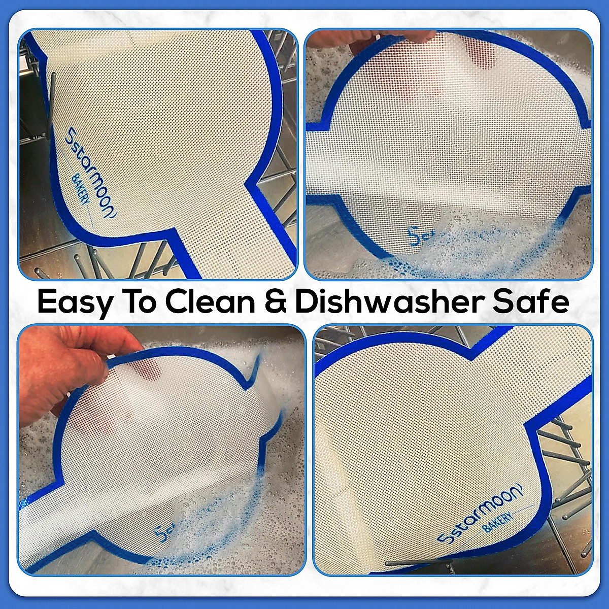 Silicone Bread Sling Dutch Oven Liner - Extra Thick Non-Stick Reusable Silicone Sourdough Bread Baking Mat with Long Handles, Sourdough Bread Baking Supplies for Easy Dough Transfer (Trim Blue)