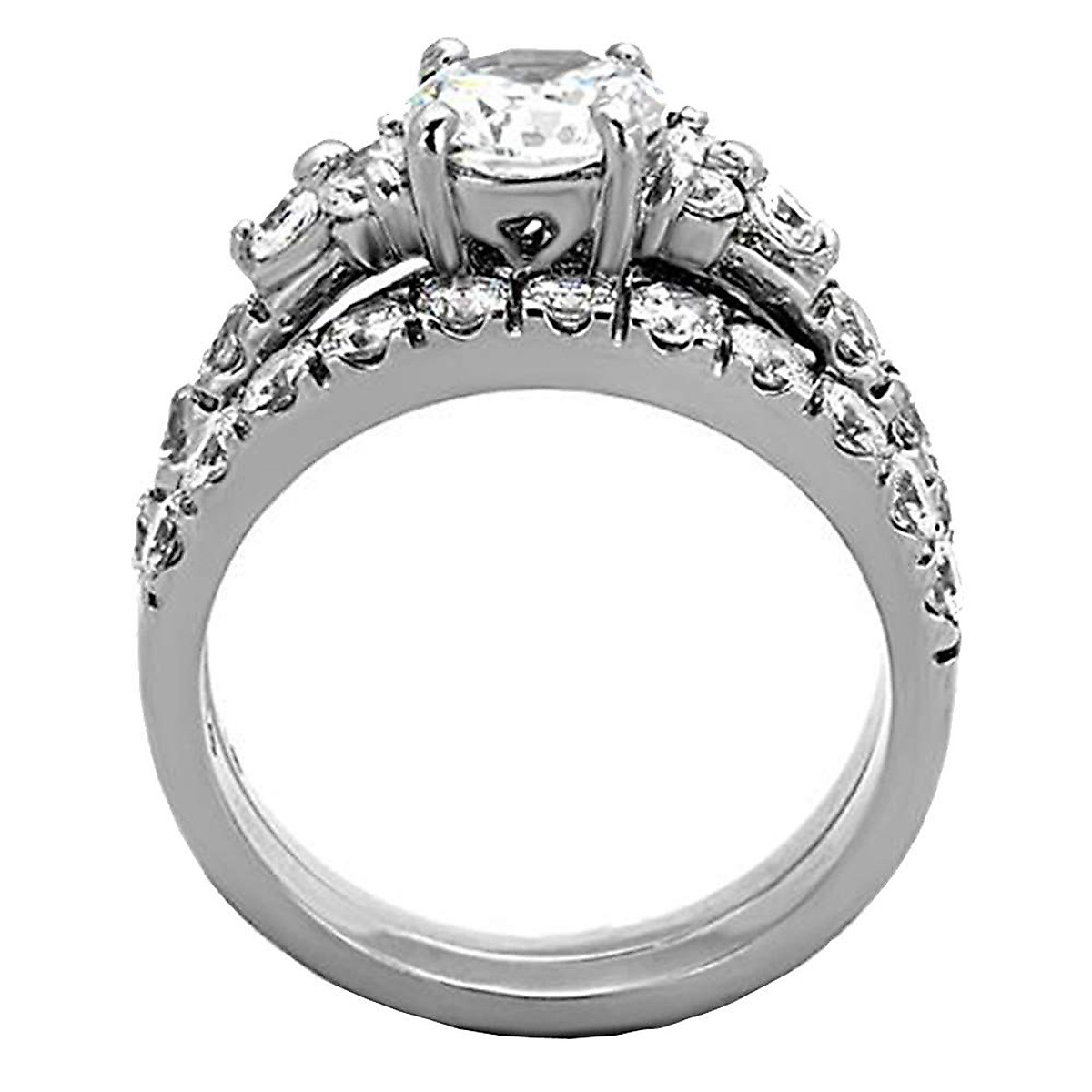 MABELLA 316L Stainless Steel Cubic Zirconia Round Cut Women's Wedding Engagement Bridal Ring Set Size 10