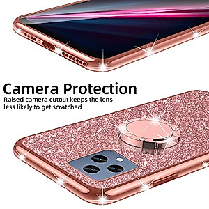 nancheng for T-Mobile Revvl 6 5G Case (Not Revvl 6 Pro 5G), Case for Revvl 6 5G Girls Women Glitter Cute Luxury Soft Silicone Clear Cover with Ring Stand Shockproof Protective Phone Case - Rose Gold