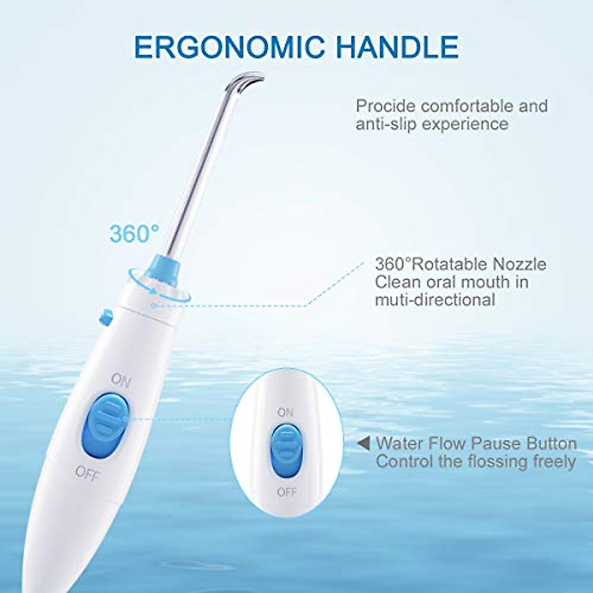 TUREWELL Water Flossing Oral Irrigator, 600ML Dental Water Teeth Cleaner 10 Adjustable Pressure, Electric Dental Oral Flosser for Teeth/Braces, 8 Water Jet Tips for Family (White)