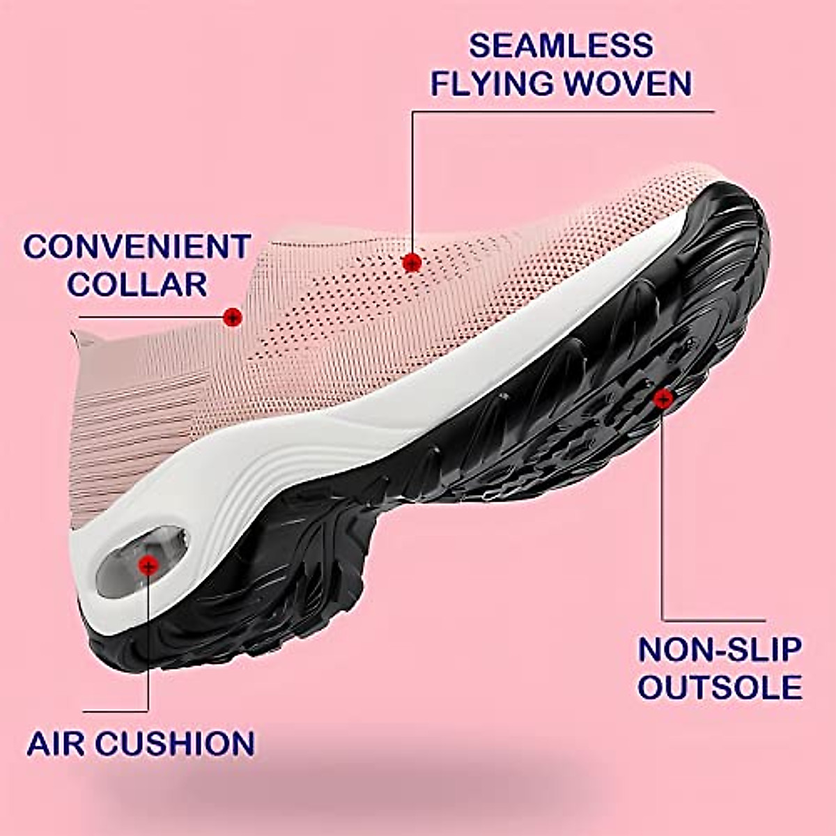Womens Sneakers-Air Go-Walk Air Cushion Trainers, 2023 New Women's Orthopedic Platform Arch Motion Sneakers, Air Cushion Slip-On Walking Orthotic Shoes for Women Arch Diabetes Support (7.5, Black)