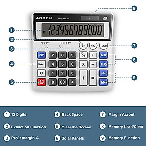 Calculators Desktop, Desk Calculator Two Way Power Battery and Solar Calculators Desktop,Big Buttons Easy to Press Used as Office Calculators for Desk,12 Digit Calculators Large Display Basic Office