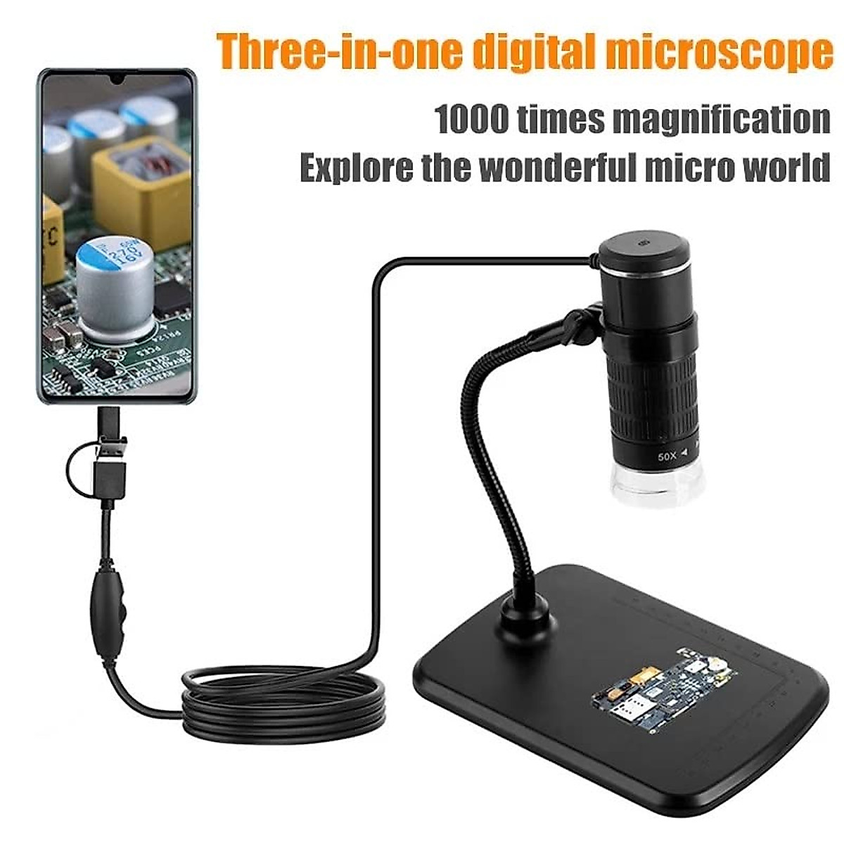 SDGH 1000X Digital Microscope 1080P high-Definition Microscope Smart Phone Camera Video for PCB Welding Slideshow Viewing etc (Color : Type C, Size : See Figure)