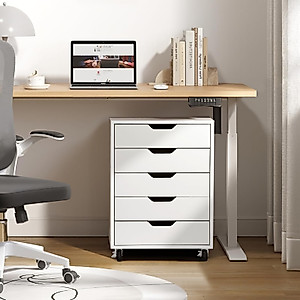 TUSY 5-Drawer Organizer, Tall Chest of Drawers with Caster Wheels, Alex Drawers File for Home Office, White