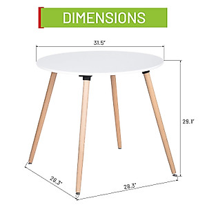 FurnitureR 31.5 inches Round Modern Dining Table for 4 People with Strong Wooden Legs for Home Kitchen Office Living Room Leisure, White