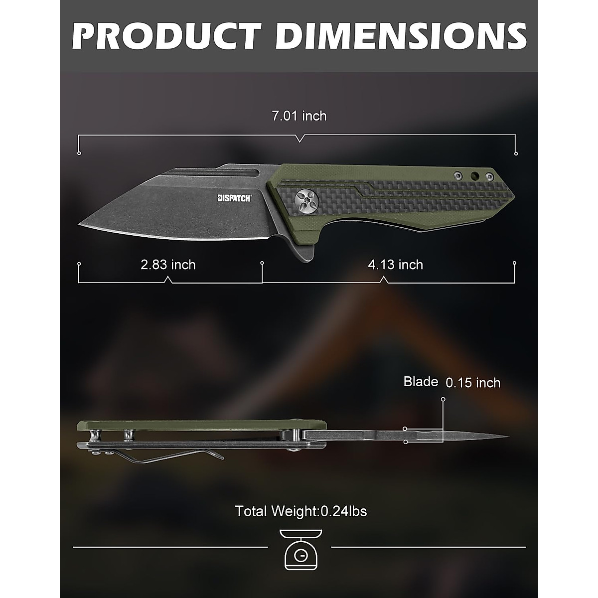 Dispatch Tactical Pocket Knife with Clip, 2.83 Inch 8Cr13MoV Reverse Tanto Blade with Carbon Fiber and G10 Handle, EDC Folding Pocket Knife for Men Women Flipper Pocketknife