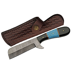 Razor Damascus Steel Blade Turquoise/Horn Handle 8 inch Hunting Knife