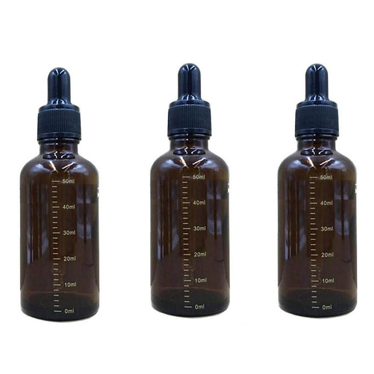 3PCS 50ml/1.7oz Amber Glass Graduated Measurement Dropper Bottle Vials Empty Refillable Storage Container Jar with Black Rubber Cap and Glass Eye Dropper for Essential Oil Aromatherapy