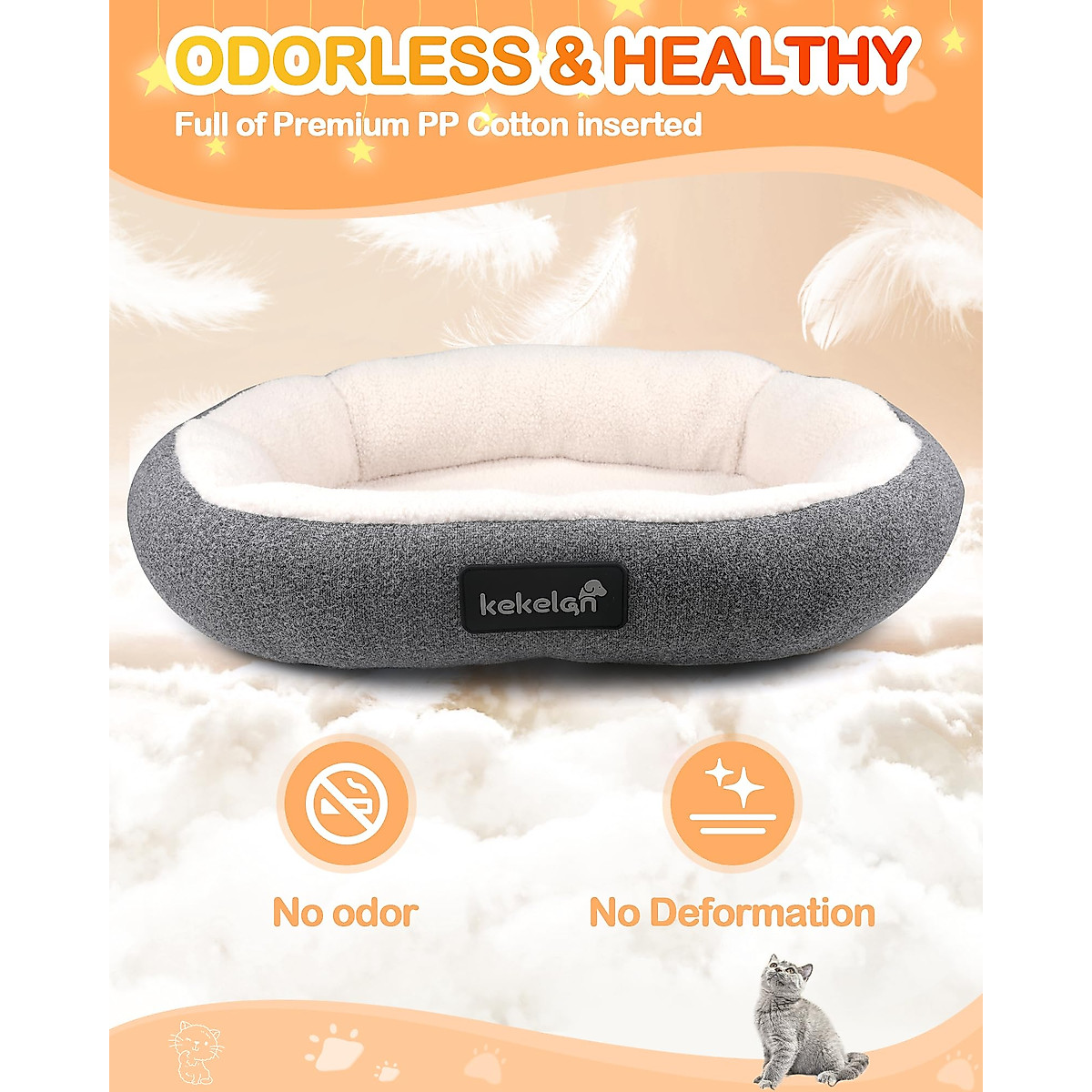 Hesiwondoo Heated Cat Bed Indoor with Adjustable Temperature Control, Heated Pet Bed for Small Dogs Auto Shutoff Soft & Cozy Donut Design, Waterproof & Flame-Retardant, Machine-Washable Cover
