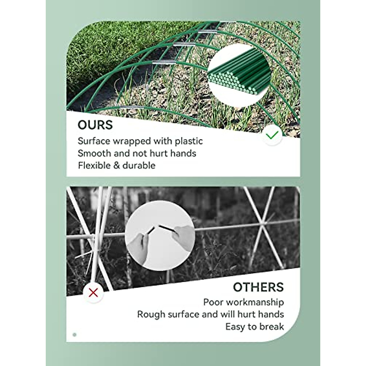 50Pcs 17in Greenhouse Hoops Kit with 9.8 x 29.5 ft Plant Cover Netting, Detachable Fiberglass Grow Tunnel Frame for DIY Plant Support Indoor Outdoor Garden Raised Bed