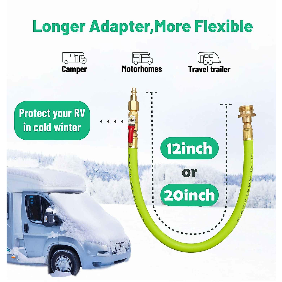 Minimprover Lead -Free Brass 16.9" Winterize Sprinkler System RV Motorhome Boat Camper and Travel Trailer: Air Comp Quick-Connect Plug To 3/4" Garden Hose Faucet Blow Out Adapter Fitting with Valve