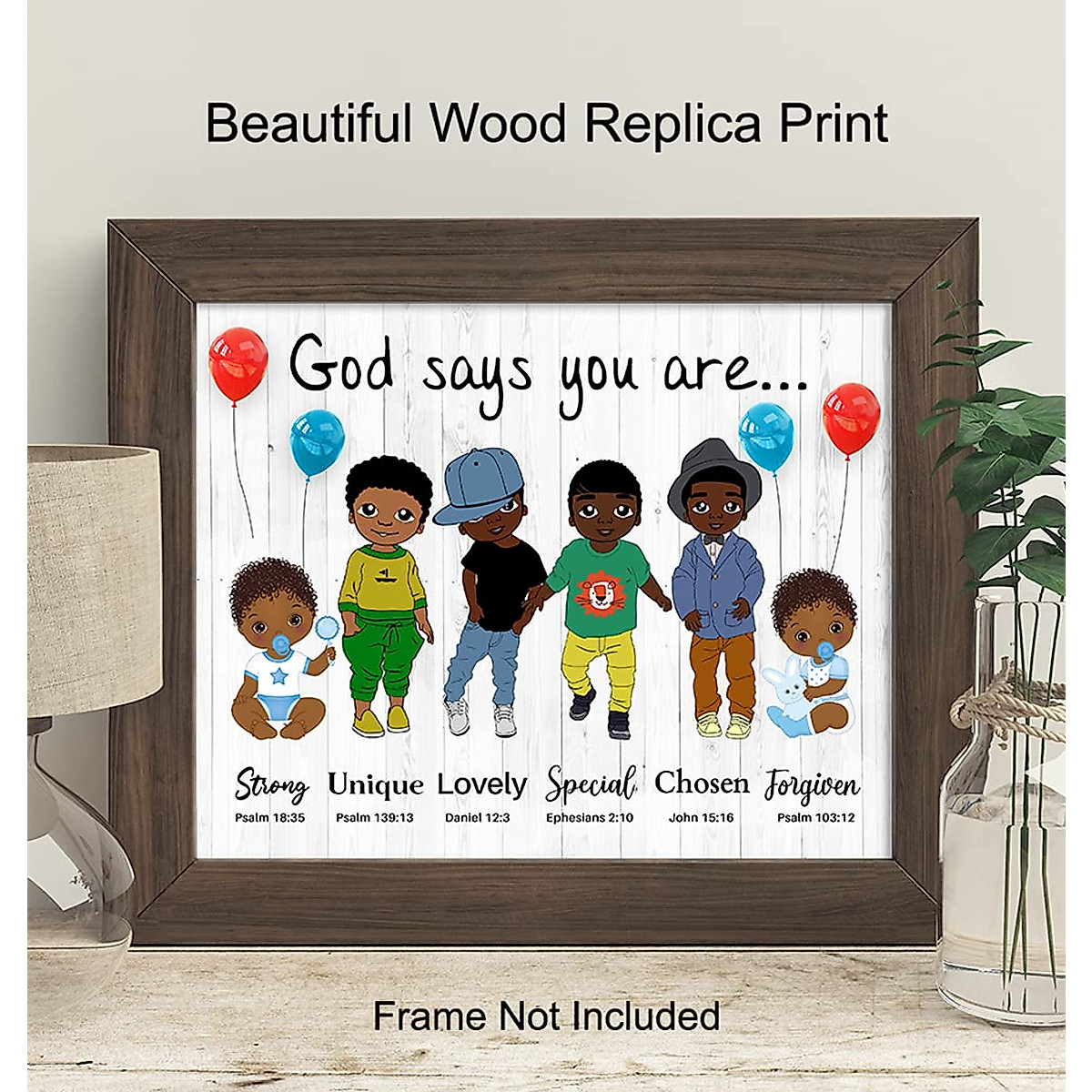 God Says You Are Wall Art - Religious Gifts - African American Boys Room Decor - Spiritual Christian Gifts - Inspirational Bible Verses - Scripture Home Decor- God Wall Art - Black Boys Bedroom Decor