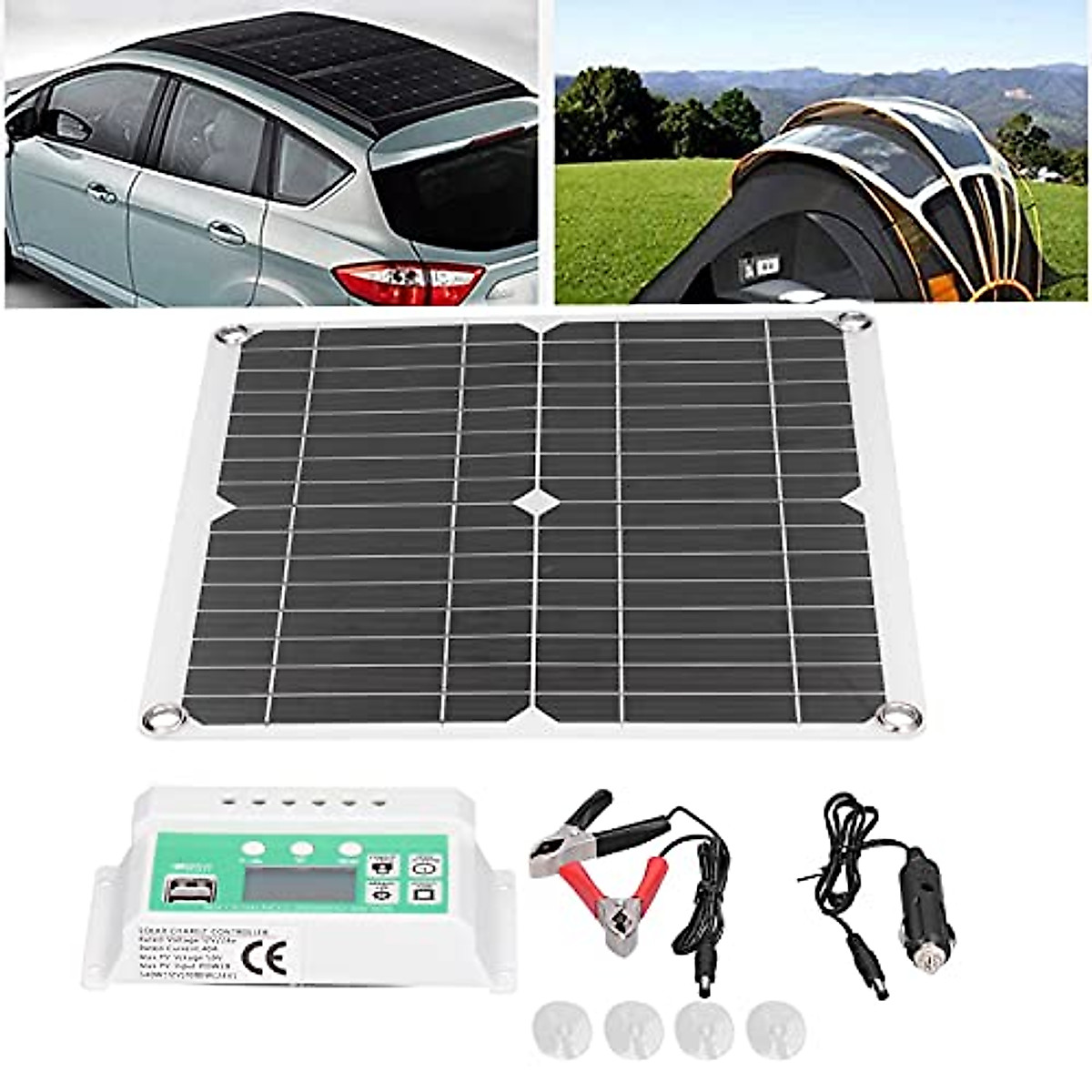 Solar Panel Kit Photovoltaic Panel 40A Controller 40W Dual Outdoor 18V Flexible Charge Controller Port with Usb Silicon Module for Monocrystalline Power Bank Controller Rated