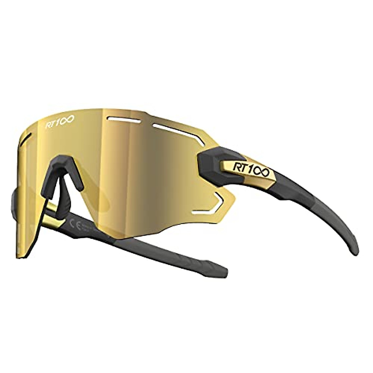RT100 sport Cycling Sunglasses for Men, frameless wrap around Flexible light weight biking Gold sunglasses Triathlon Tennis