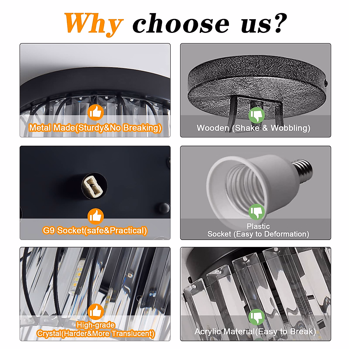 BUXVRCS Modern Crystal Chandelier, 4-Light Flush Mount Ceiling Light Fixtures, Overhead Light Fixture Black Ceiling Lamp for Hallway Bedroom Bathroom Living Room Kitchen G9 Socket