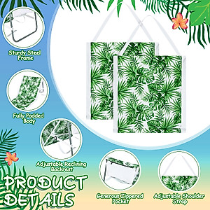 Lineshading 2 Pack Portable Beach Lounge Chair for Adults Folding Tanning Mat Lightweight Sun Beach Lounger Ideal Beach Chairs Adjustable Position Lawn Chair Outdoor Sunbathing(Monstera Leaf)