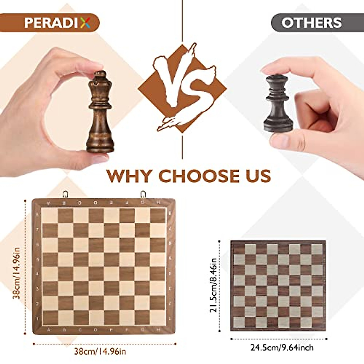 Peradix 15" Wooden Chess and Checkers Set, Magnetic Chess Sets - 2 Extra Queens, 2 in 1 Board Games with Folding Board and Chessmen Storage Slots, Beginner Chess Set for Adults Kids, Gift Box Packed