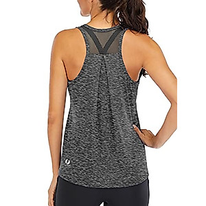 ICTIVE Women's Loose Fit Racerback Workout Tank Top, Mesh Backless Muscle Yoga & Gym Exercise Top - Dark Gray L