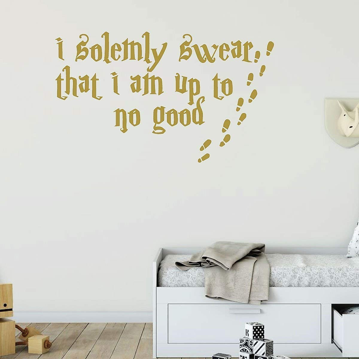 I Solemnly Swear That I Am Up To No Good Wall Decal with Footprints - Marauder's Map Themed Vinyl Lettering for Home or Bedroom Decor