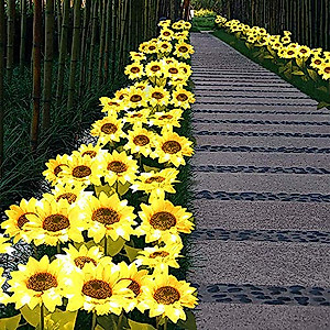 Solar Garden Lights, 2 Pack 20LED Outdoor Sunflower Lights Decorative Stake Light, 26'' Waterproof Flower Yard Lighting Lamp for Patio, Lawn, Porch, Backyard, Courtyard, Landscape, Terrace Decor