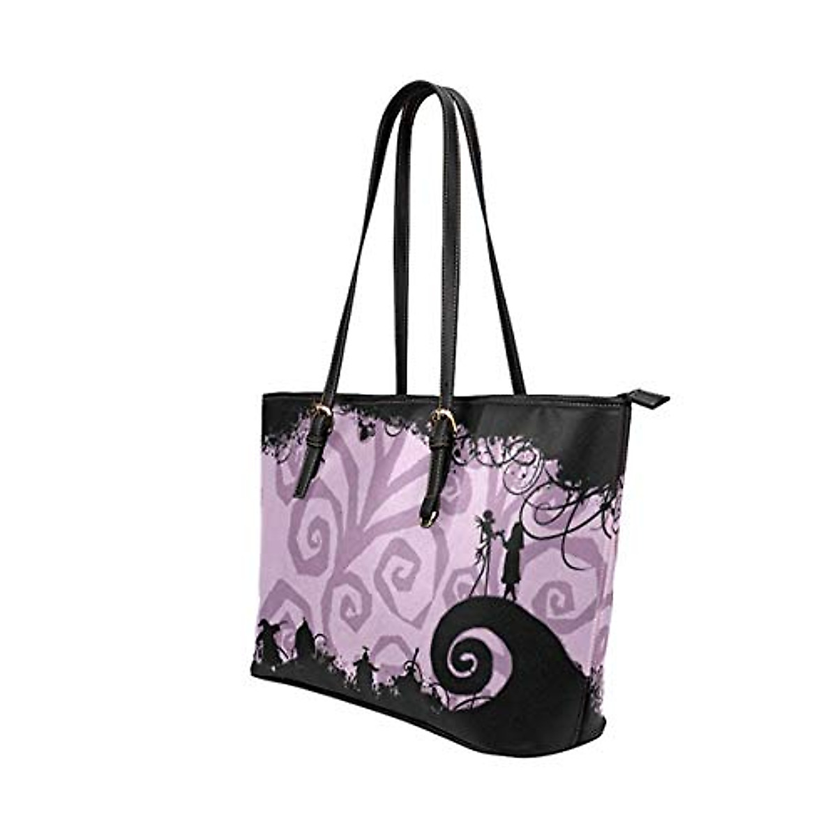 Jack and Sally Print Women's Leather Tote Shoulder Bag Big Capacity Work Travel Handbag (15)