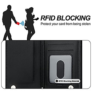 Vofolen Wallet Case for Samsung Galaxy S22 Ultra with Card Holder Lanyard Neck Crossbody Detachable Strap Zipper Purse Square Flip Slim PU Leather Double Magnetic Clasp Kickstand Cover 6.8 inch Black