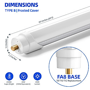 Barrina LED Shop Light, 8FT 5000K, Daylight White, 10 Packs & 8ft LED Bulbs, Single Pin FA8 96" LED Replacement for Fluorescent Fixture, 44W 6500K, 12 Packs