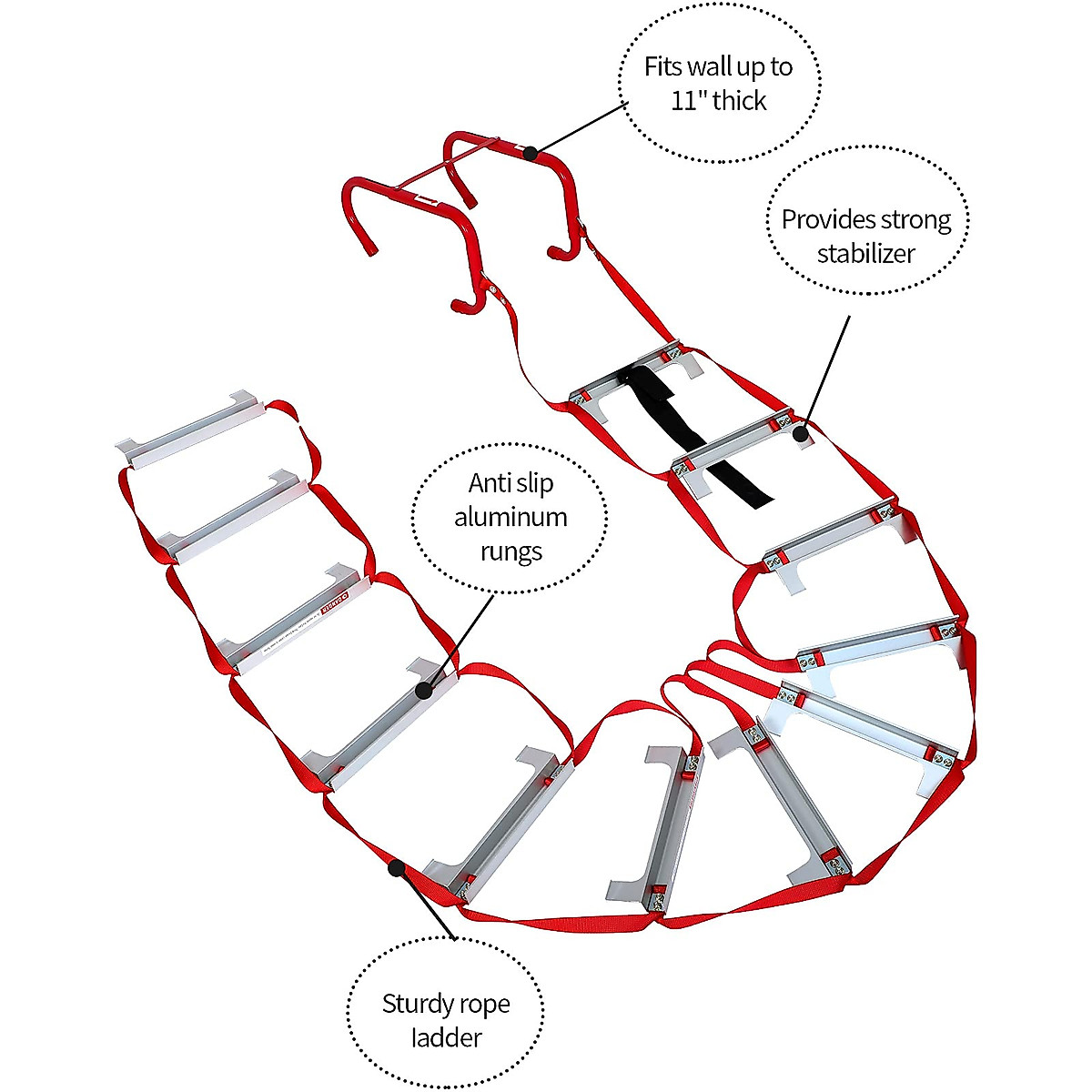 WINSENSE Retractable Fire Escape Ladder 2 Story Homes, 15 Foot with Wide Aluminum Steps for Adults Emergency Window Exit