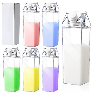 17 oz Milk Carton Water Bottles Clear Plastic Milk Box Portable Reusable Square Juice Bottles for Outdoor Sports Travel Camping Activities(6 Pieces)
