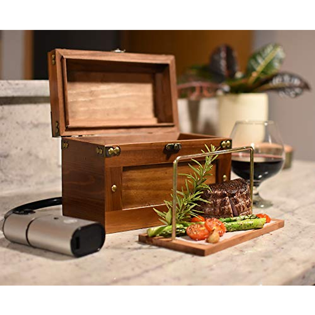 Cocktail Smoker Box Smoking Gun Wood Smoke Infuser I Indoor Smoker Wooden Box 9”x 5” x 6” with Smoke Infuser 4.7” x 2.4” x 1.4” I Portable Smoke Generator Smoking Accessories