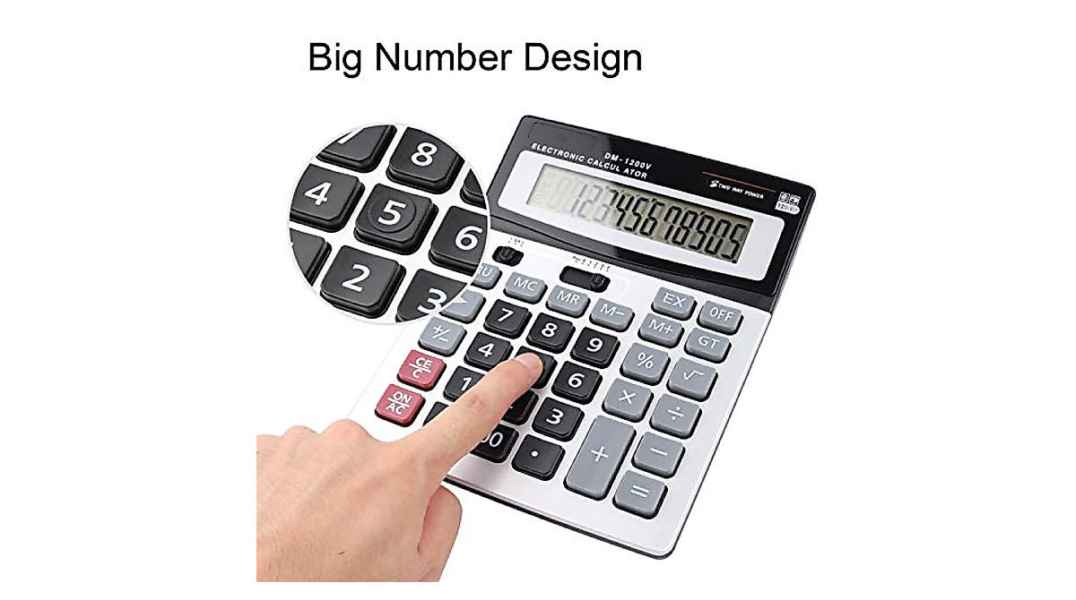 Large Electronic Calculator - 12 Digit, Dual Power, Big Buttons