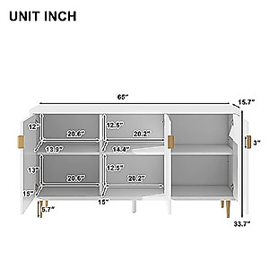 VilroCaz Modern 65'' Storage Sideboard Cabinet with Adjustable Shelves and Metal Legs, TV Stand for TV up to 70 inch, Center Console Table Sofa Table for Entryway Living Room Kitchen (A2-White)