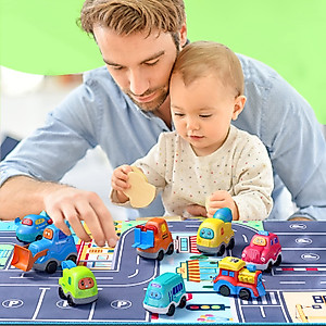 XQW Baby Toy Inertia Cars for Toddlers 1-3, 8 Pcs Push and Go Car Toys with Storage Bag, Kids Toys Car for Girls Boys,Educational Toys for 1 2 3 4 5 Year Old Boys Girls, Gift for Toddlers