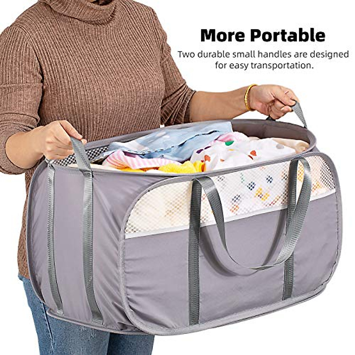 Fenlosi Tear Proof Pop Up Laundry Hampers, with Strong Handles Laundry Hamper, Easy to Carry & Go Up and Down Stairs, Honeycomb Mesh-Breathable, Easy to Collapsible Laundry Basket. (2.5Loads, Large)